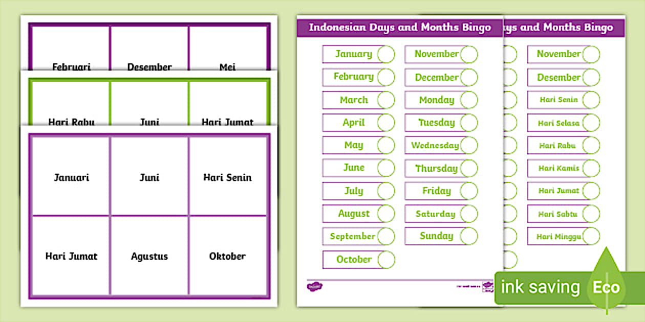 Days and Months Bingo Indonesian (teacher made) - Twinkl