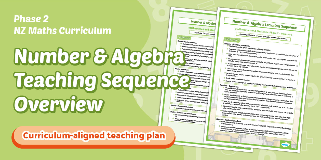 Phase 2 NZ Maths Curriculum - Number and Algebra Teaching Sequence Overview