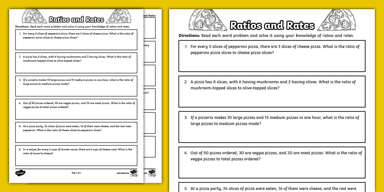 Sixth Grade Ratios and Rates Pizza Math Word Problems