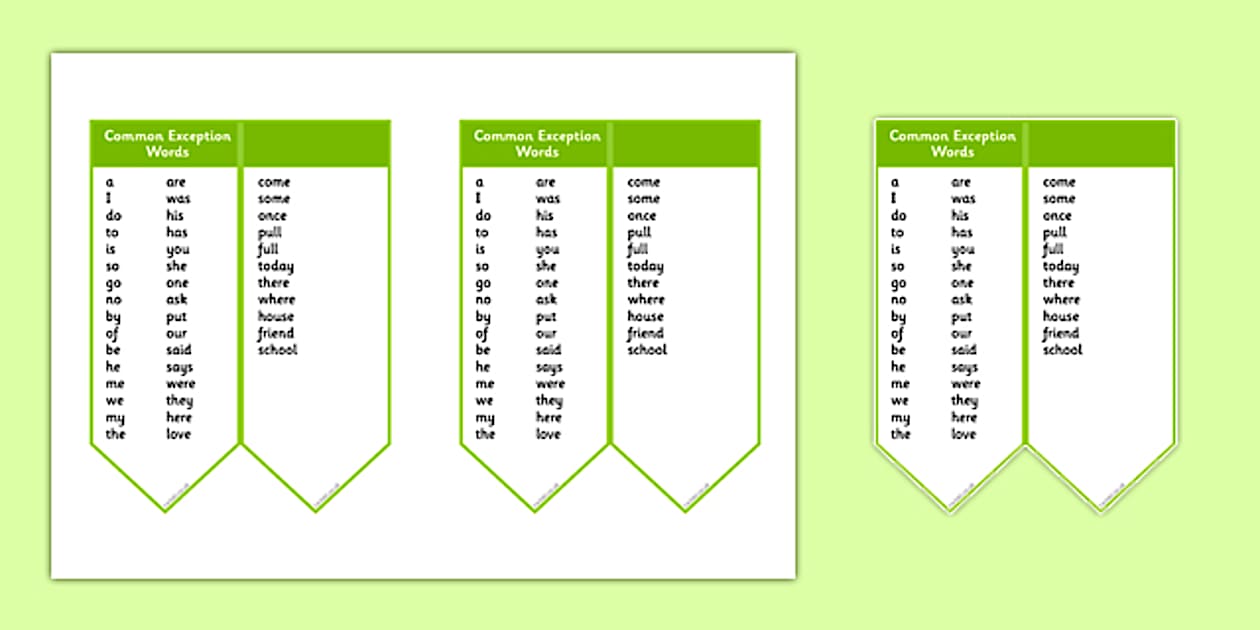 Editable Common Exception Words Year 1 Bookmark - Twinkl