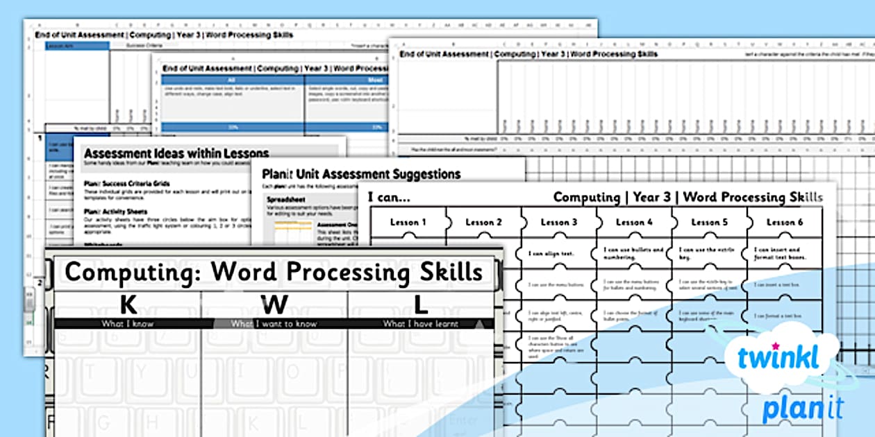 Word Processing Skills Assessment Year 3 Computing Pack