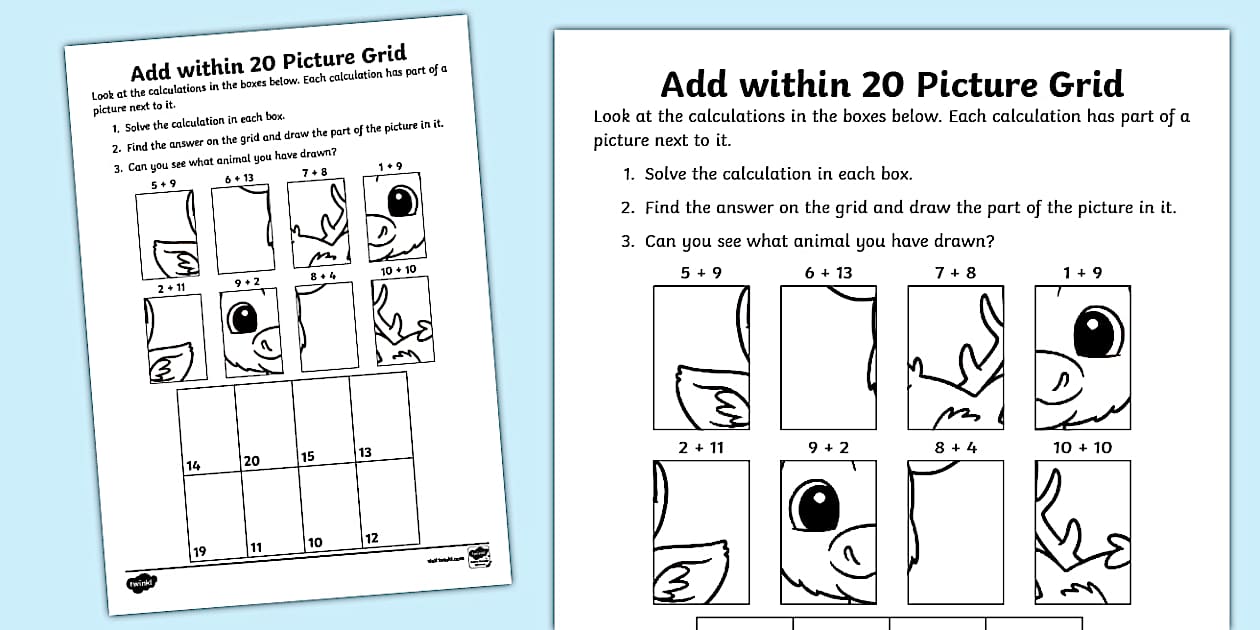 👉 Add within 20 Picture Grid - KS1 (teacher made)