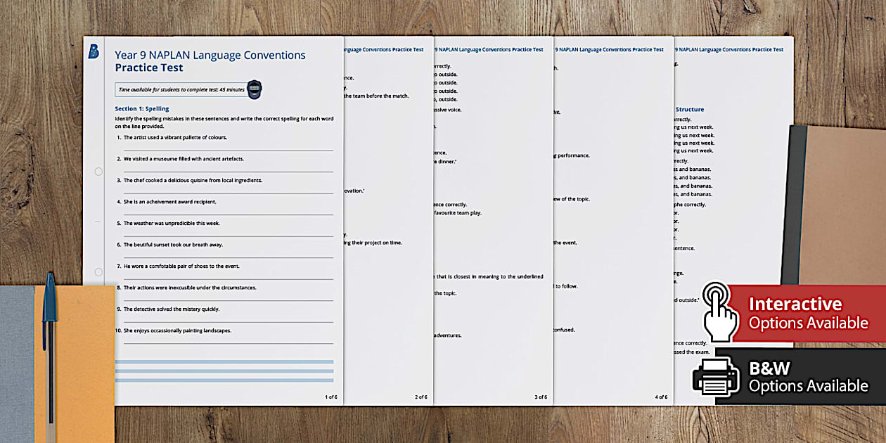 Year 9 NAPLAN Language Conventions Practice Test - Twinkl