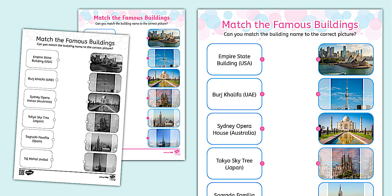 * NEW * Famous Buildings Matching Worksheet (teacher made)