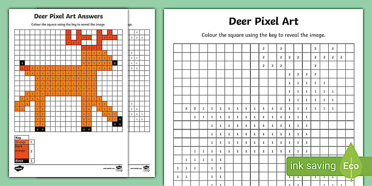 Deer Pixel Art Template | Twinkl | Colour-Matching | KS1