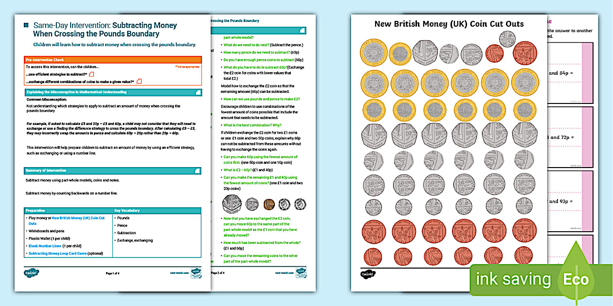 👉 Y3 Maths Intervention: Subtracting Money Crossing Pounds