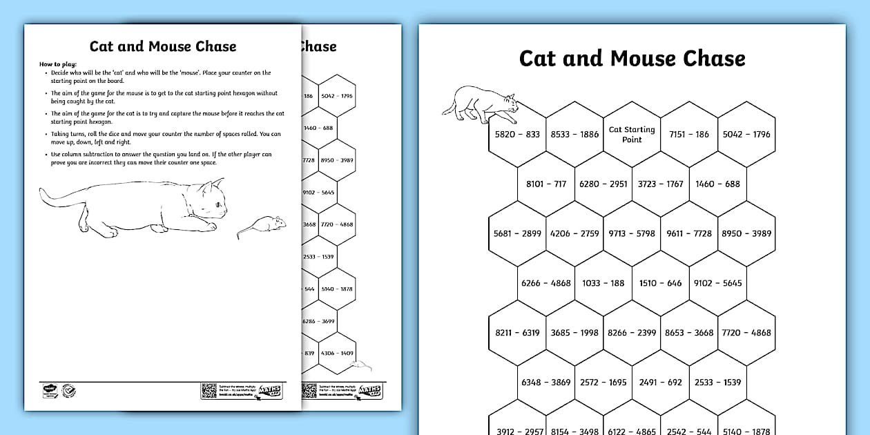 Editable Cat and Mouse Chase Subtraction Game (teacher made)