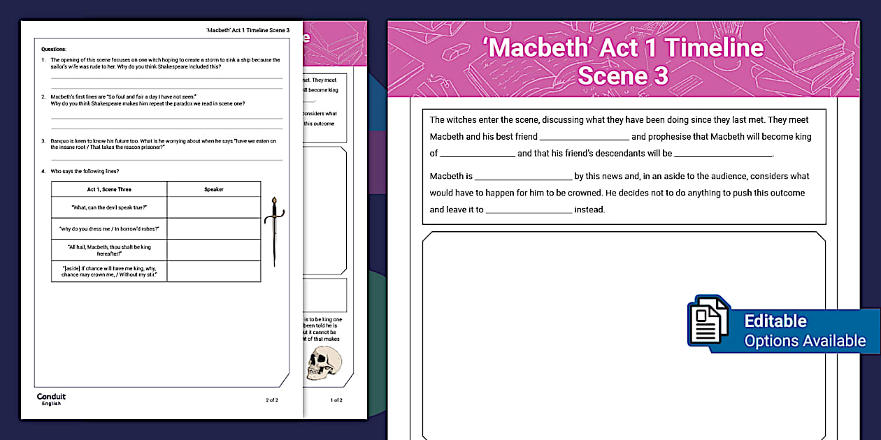 Macbeth Act 1 Scene 3 Timeline Activity Sheet (Teacher-Made)