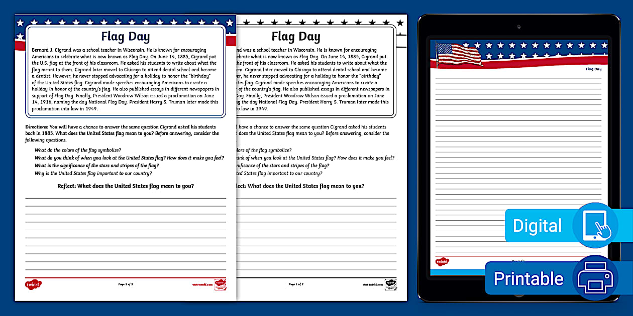 Sixth Grade Flag Day Writing Worksheet (Teacher-Made)