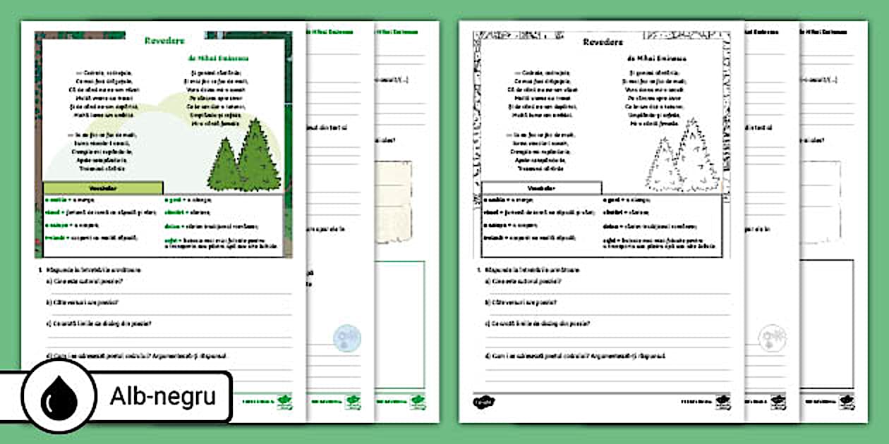 Revedere de Mihai Eminescu – Fișă de lucru - Twinkl