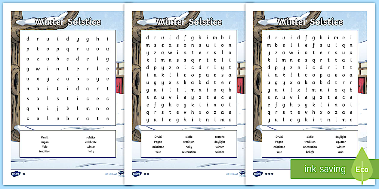 Middle Ability Winter Solstice Differentiated Word Search