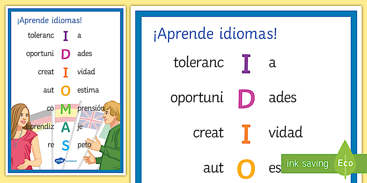 Learn Languages Acrostic Display Poster Spanish - Twinkl