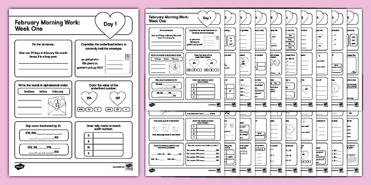 Second Grade February Morning Work Bundle (teacher made)