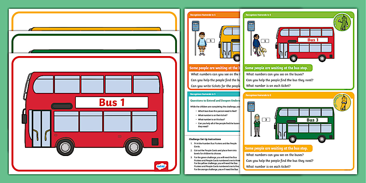 👉 EYFS Maths Number Recognition to 5 Challenges: Number Buses