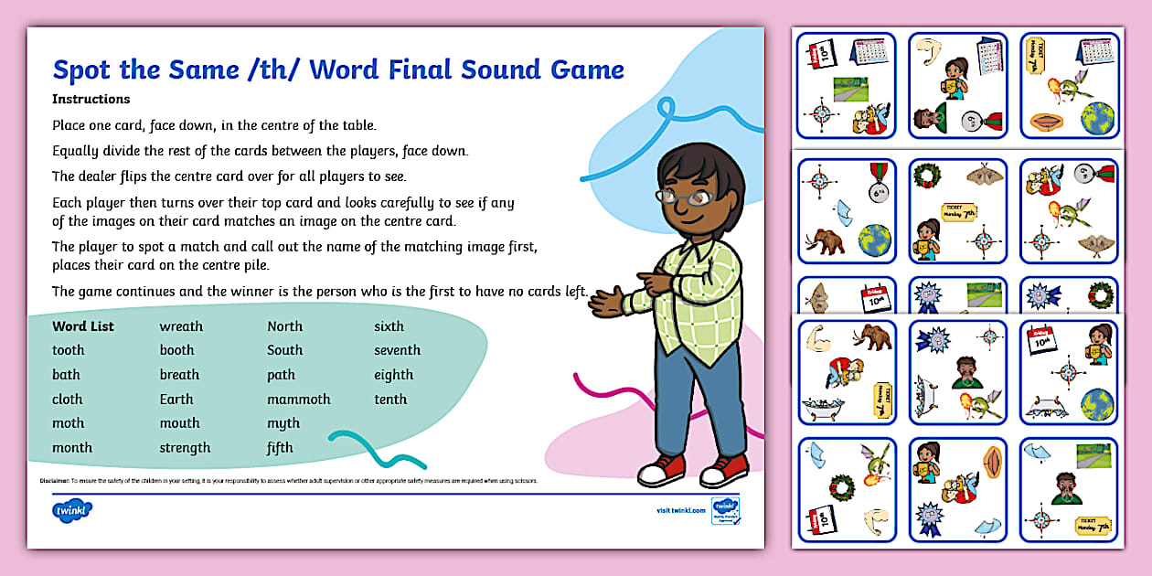 Spot the Same Voiceless /th/ Word Final Sound Game - Twinkl