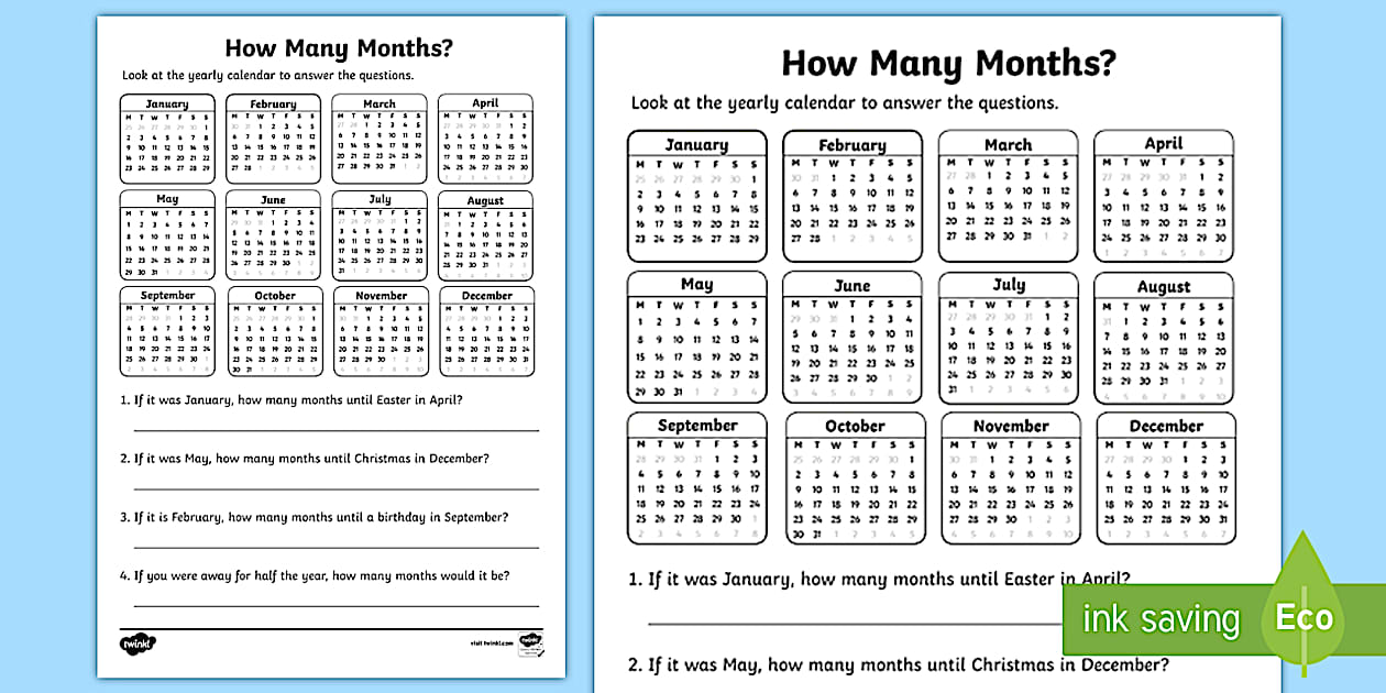How Many Months? Worksheet / Worksheet (teacher made)