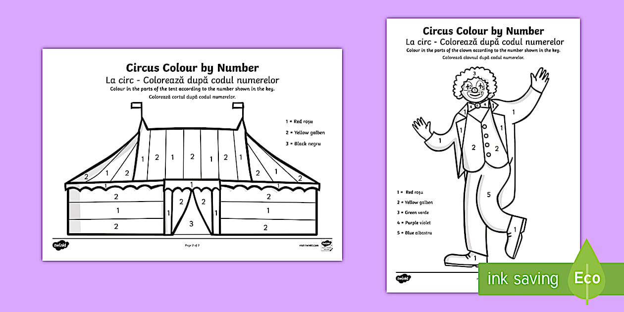 Circus Color by Number English/Romanian (Teacher-Made)