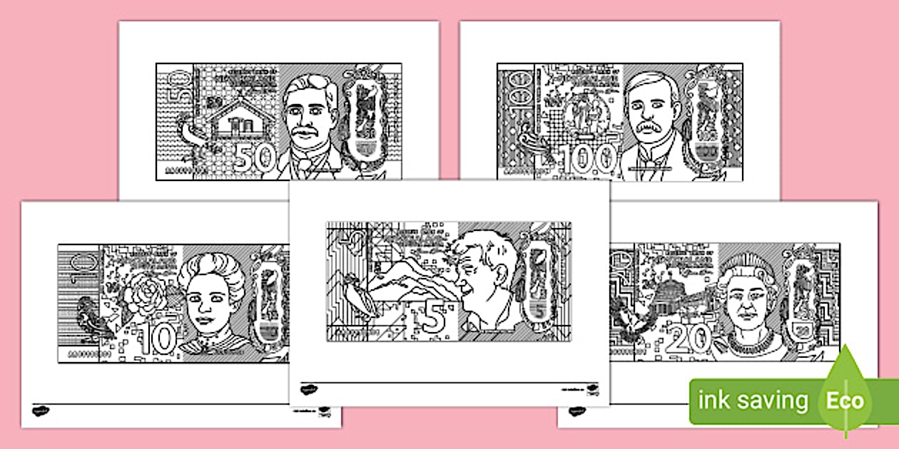 New Zealand Bank Notes Colouring Pages (teacher made)