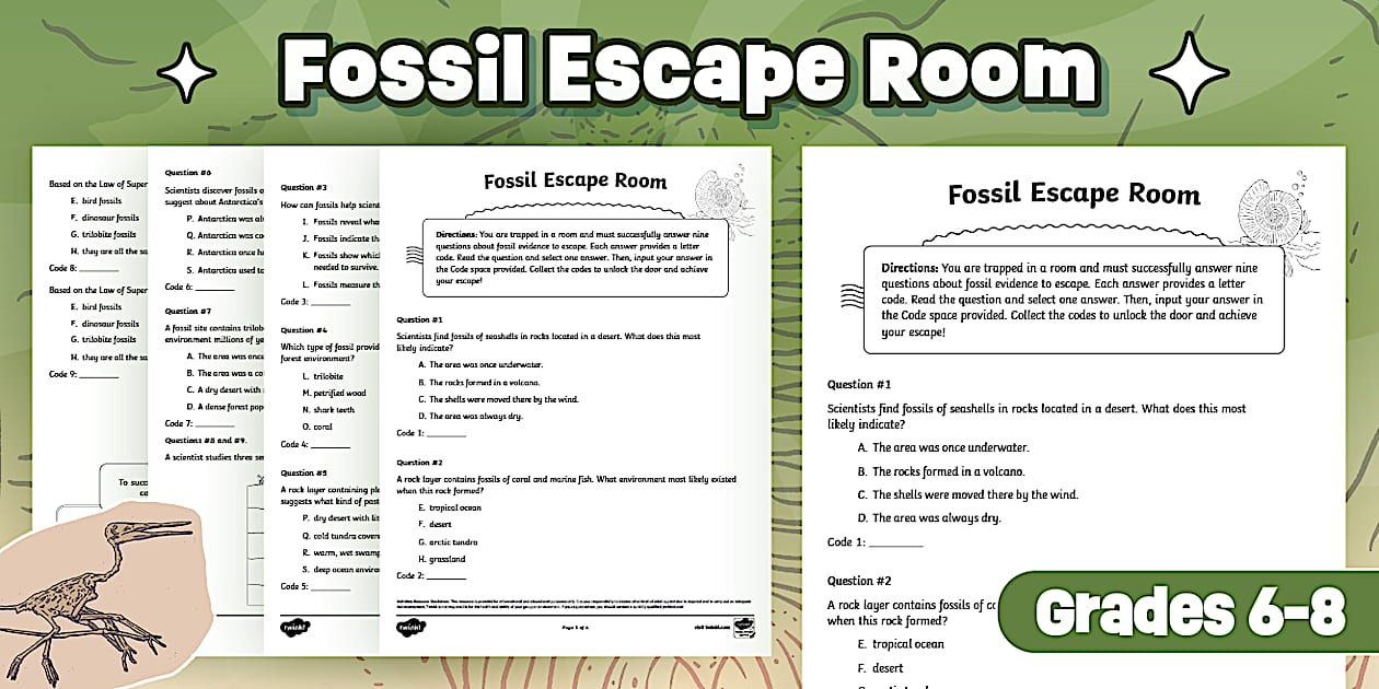 Fossil Escape Room for 6th-8th Grade