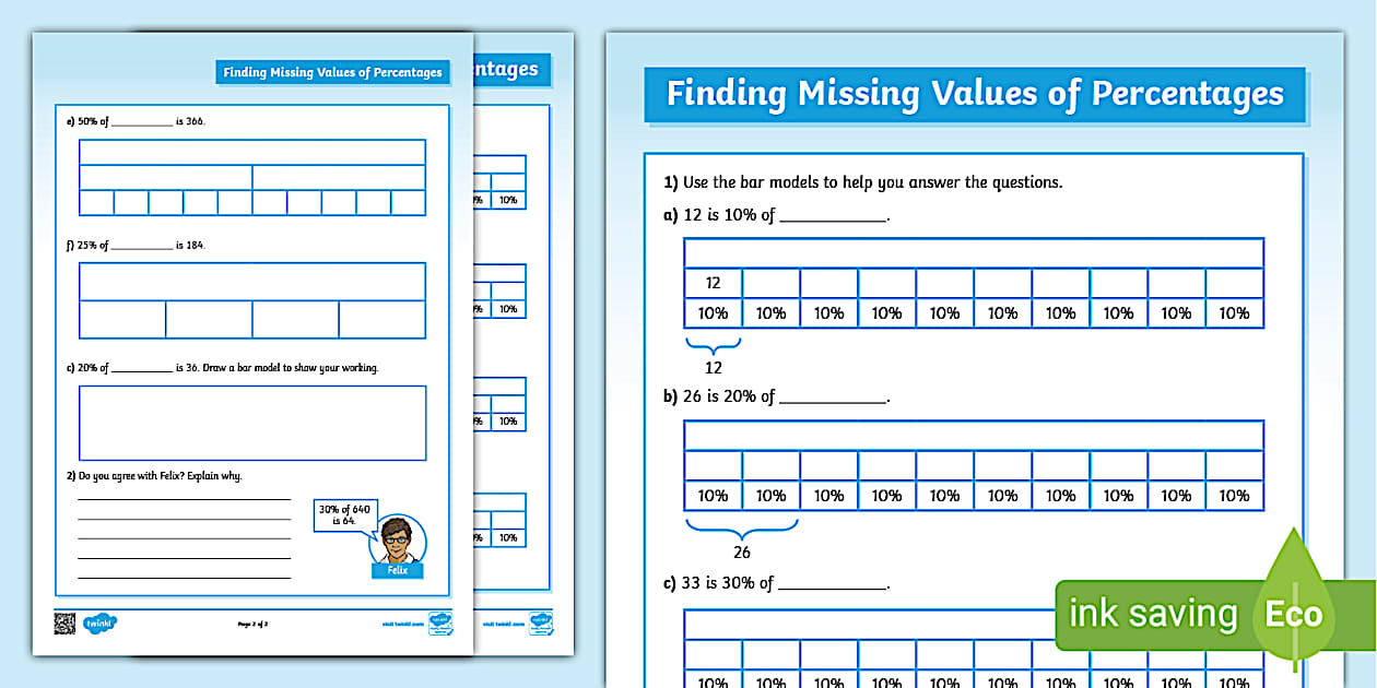 👉 KS2 Maths Finding Missing Values of Percentages Activity Sheets