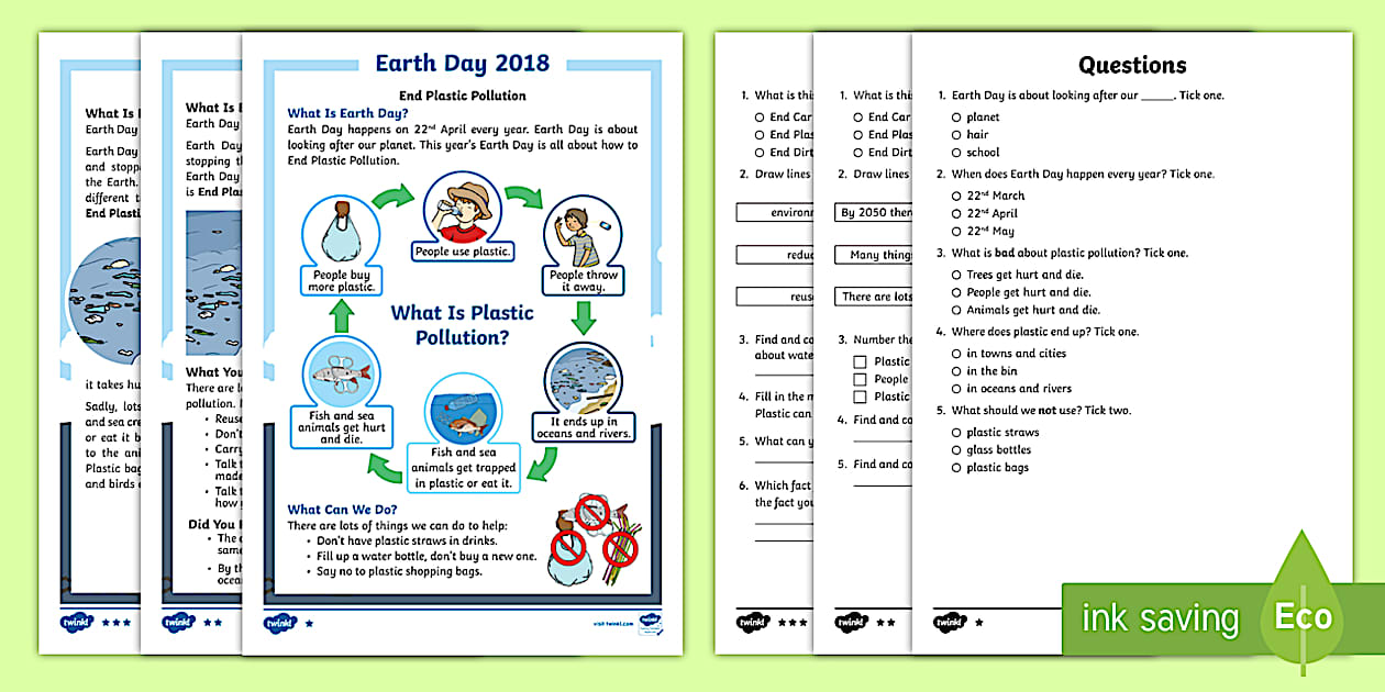 End Plastic Pollution | Environmental Issues Worksheet