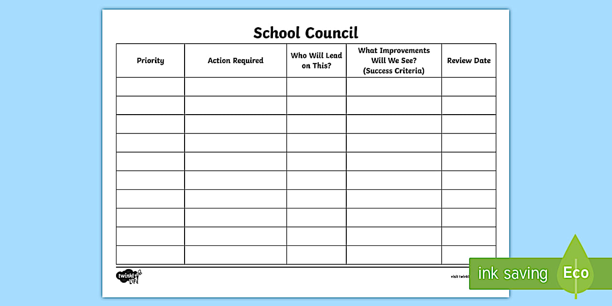 Editable Pupil Voice School Council Action Plan Form