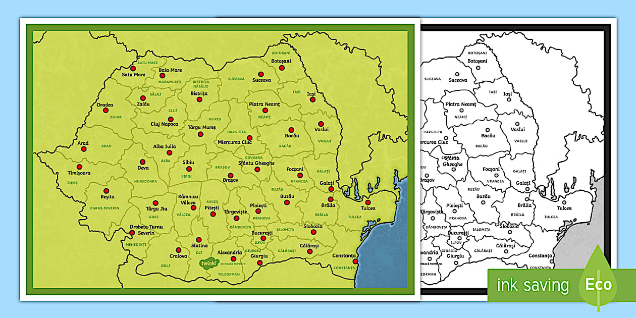 Harta României pe județe | Planșă Geografie | Twinkl România