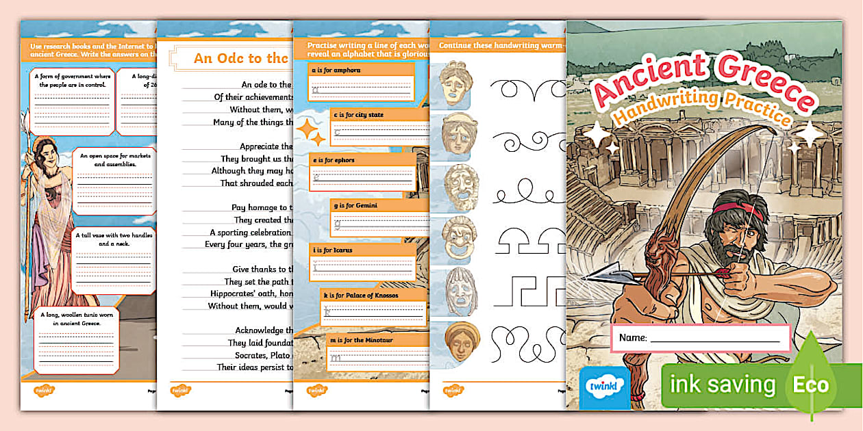 KS2 Ancient Greece Handwriting Practice Booklet - Twinkl