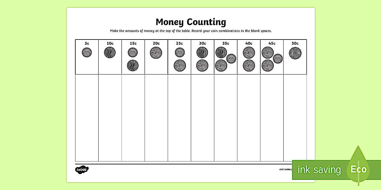 Money Counting and Sorting Worksheet - Twinkl Money Maths