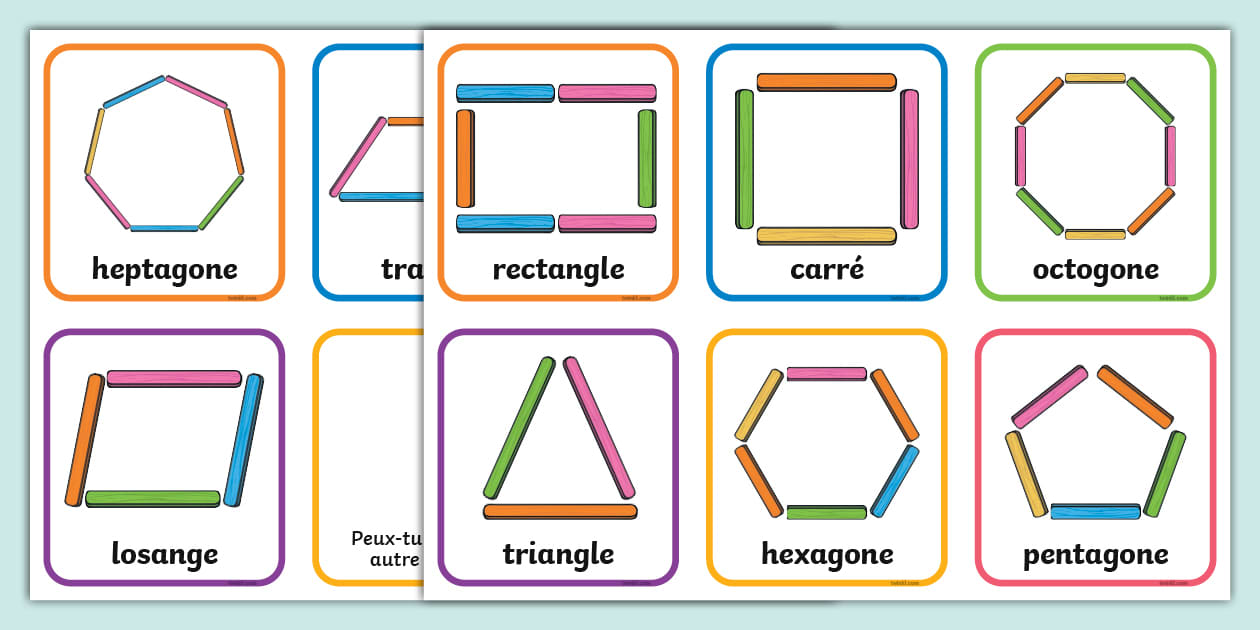 Singapour mathématiques : Concrète. Cartes de formes 2D avec bâtonnets ...