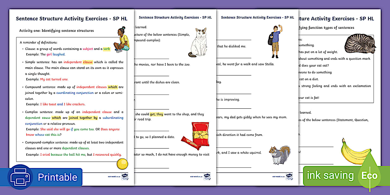 Sentence Structure Exercises With Answers | Senior Phase