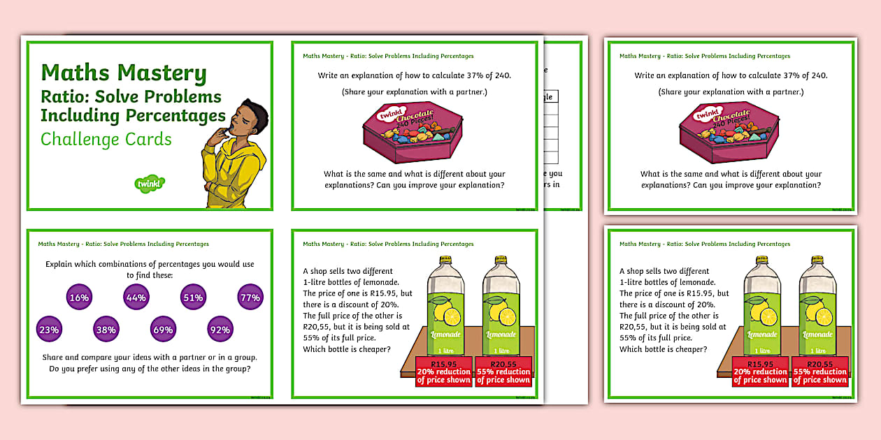 Solve Problems Involving Percentages: Maths Challenge Cards