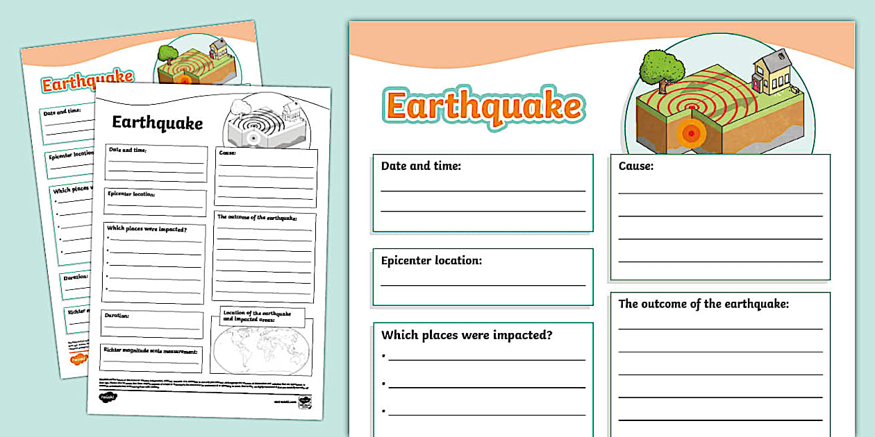 Earthquake Fact File Template,earthquakes (teacher made)