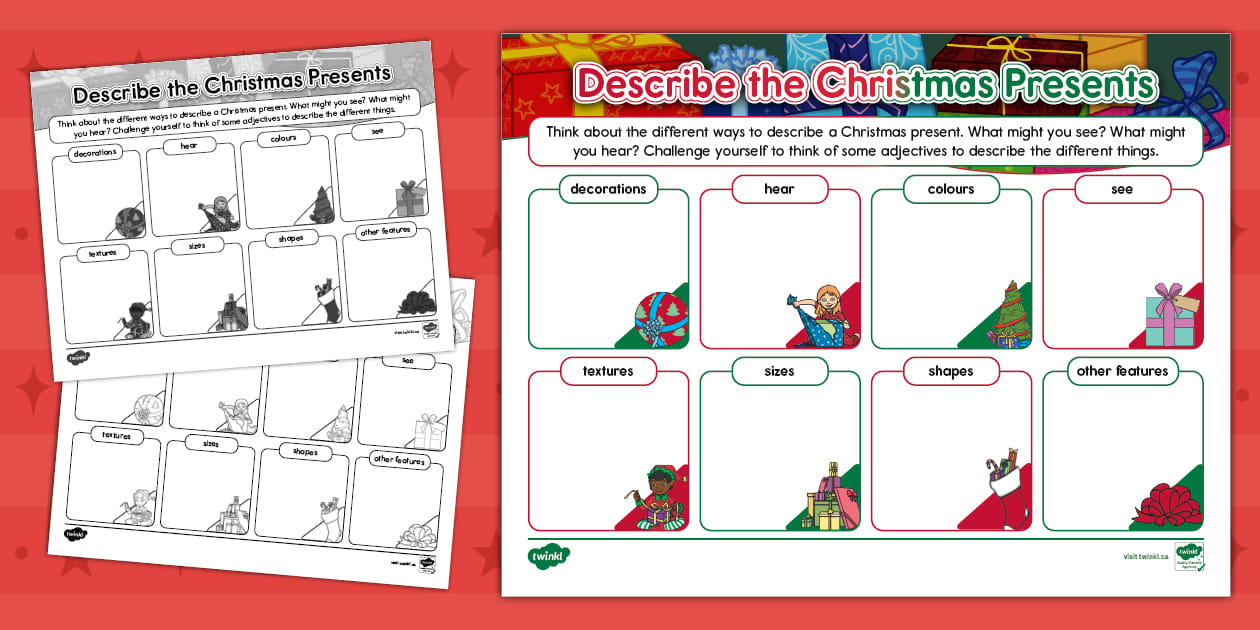 Christmas Presents Adjectives Worksheet - Twinkl