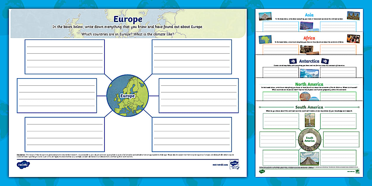 KS2 Continents Mind Map Pack - Twinkl Geography - Twinkl