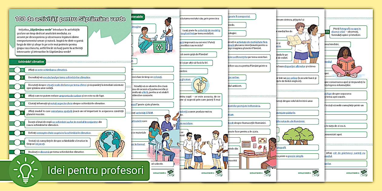 FREE! - 100 de activități pentru Săptămâna verde – Idei pt profesori