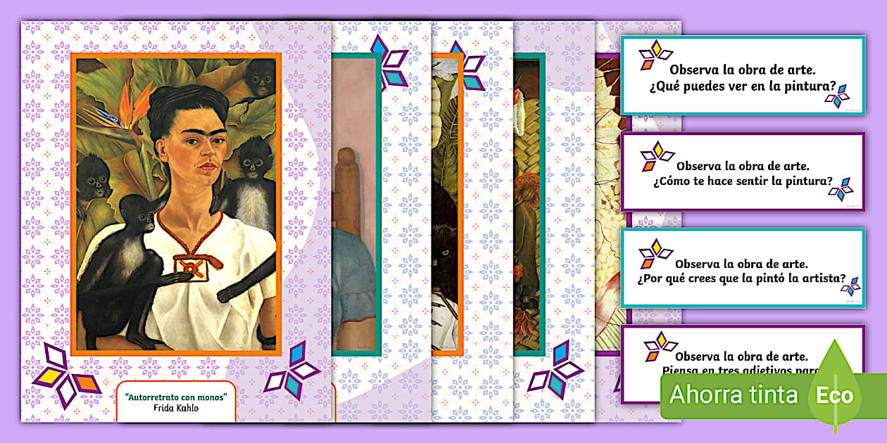Paquete de obras de arte y preguntas sobre Frida Kahlo