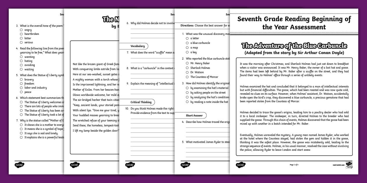 Seventh Grade Beginning of the Year ELA Reading Assessment