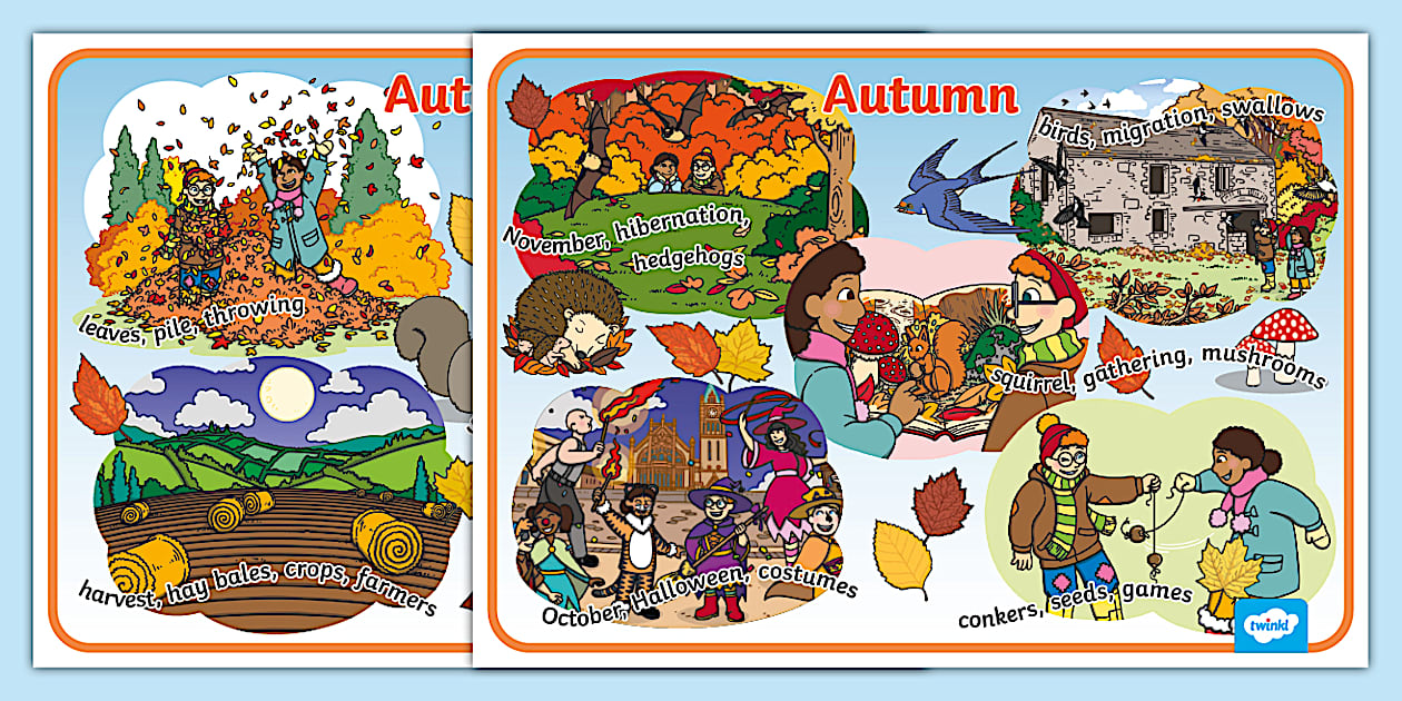 Autumn Scenes Vocabulary Word Mat (teacher made) - Twinkl