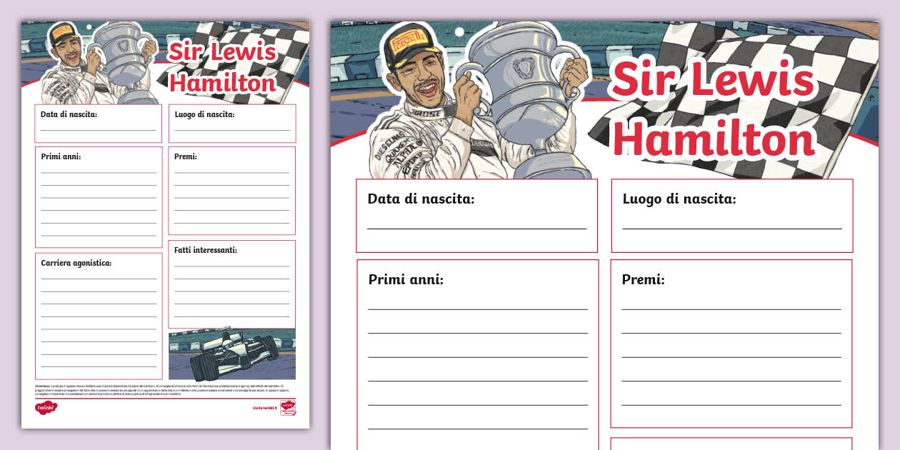 Modello di scheda informativa: Signore Lewis Hamilton