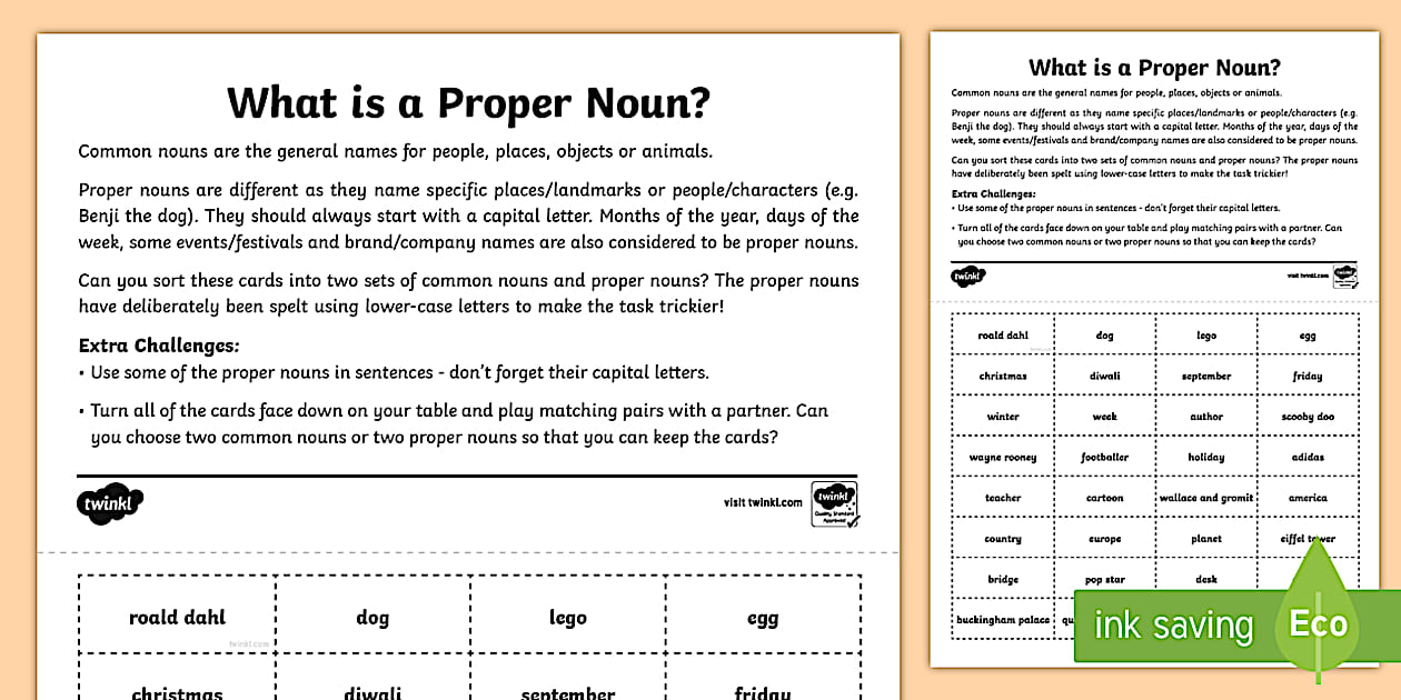 Proper Nouns Worksheet - KS2 - Sorting Activity - Twinkl