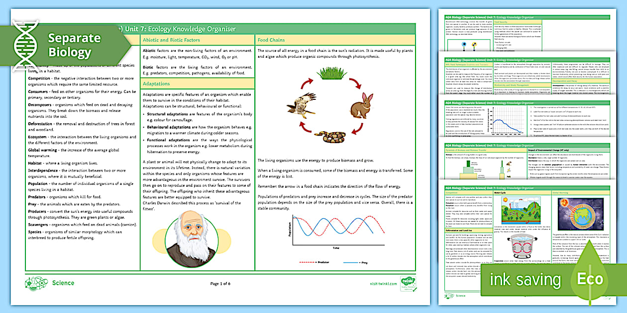 Ecology Knowledge Organiser | AQA Biology | Beyond - Twinkl