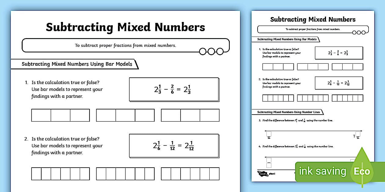 👉 Subtract Mixed Numbers: Differentiated Maths Activity Sheet