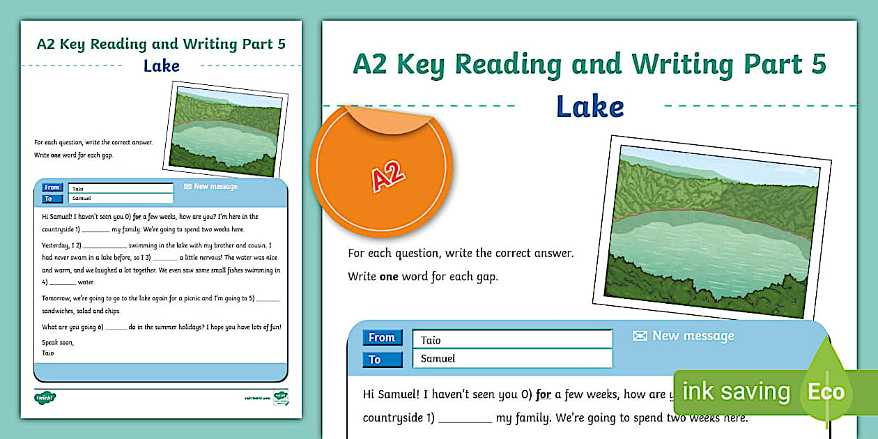 A2 Key (KET) - Reading and Writing Part 5 (Lake) - Twinkl