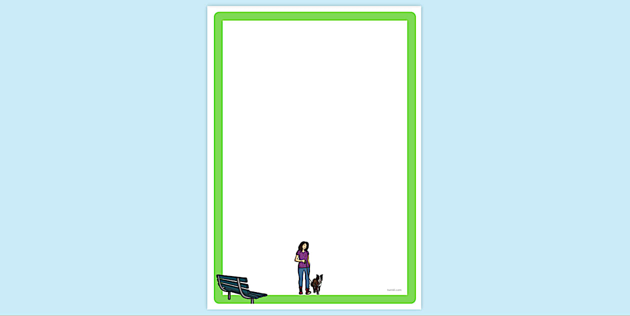 Simple Blank Park Bench and Dog Walker Page Border | Twinkl