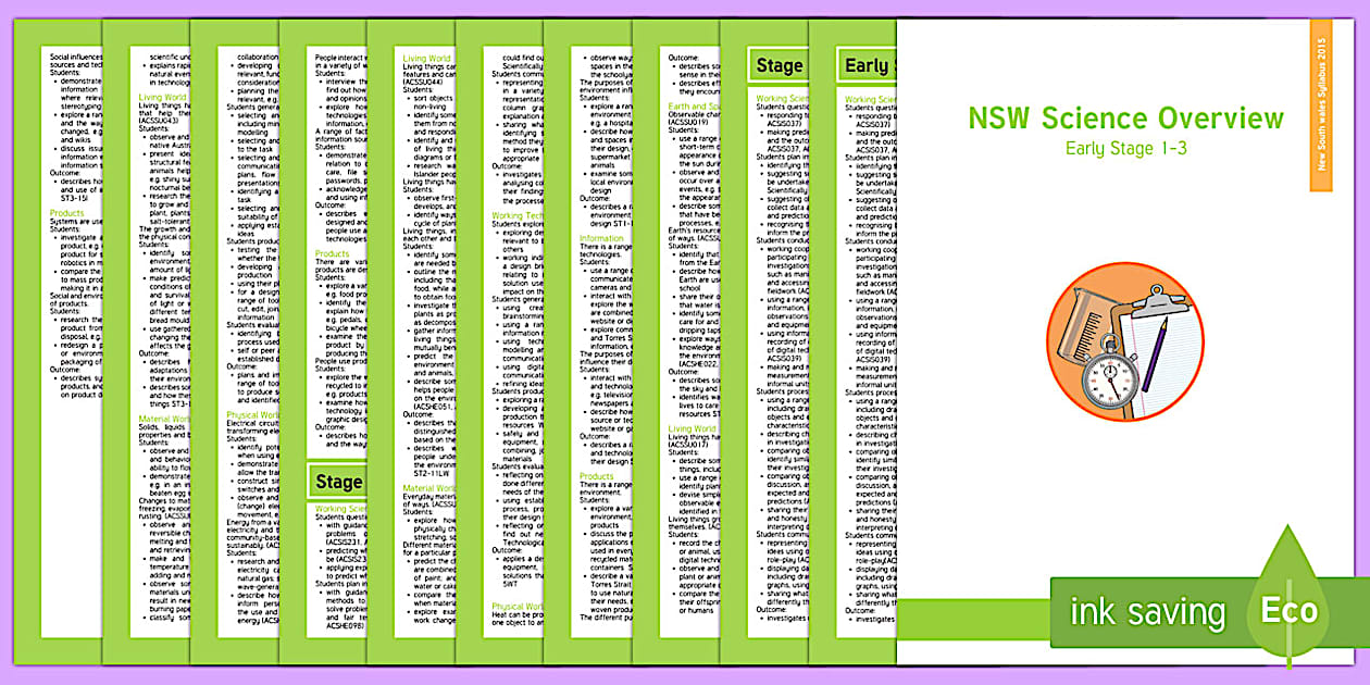 Education NSW Science Curriculum Stages 1-3 Overview