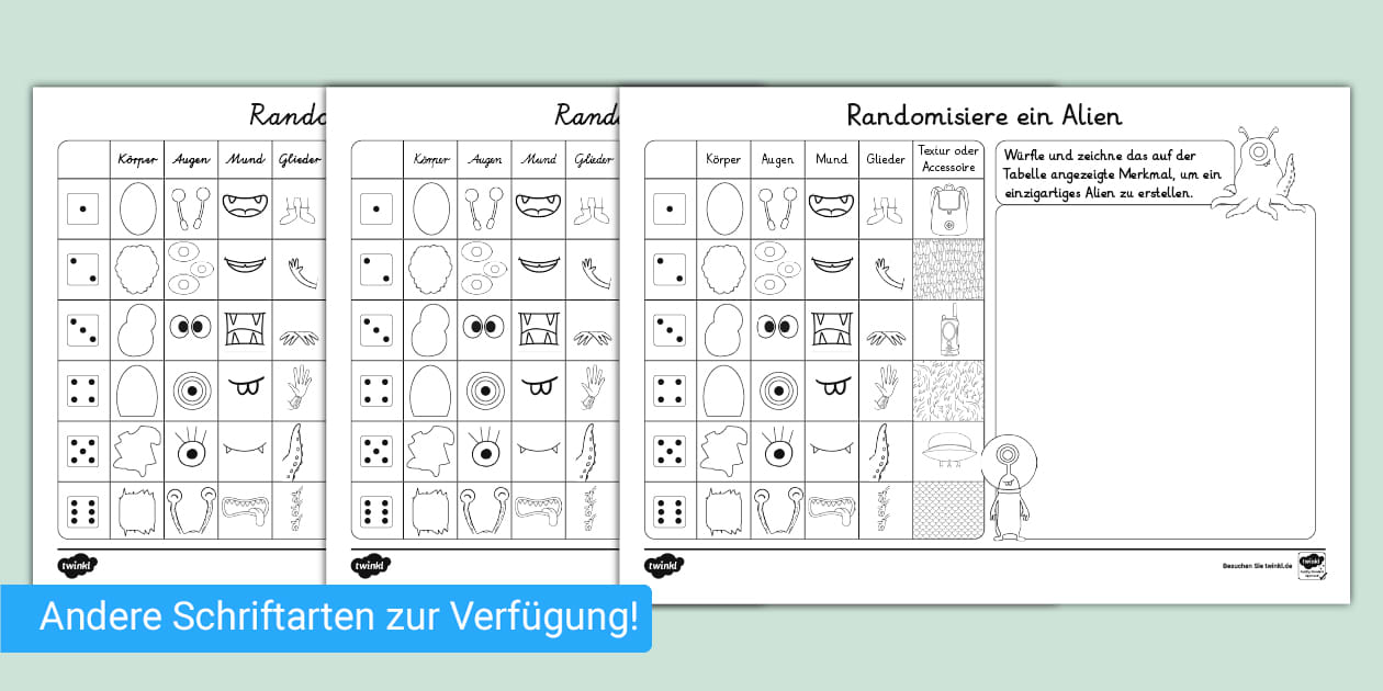 Randomisiere ein Alien - Arbeitsblatt zum Zeichnen - Twinkl