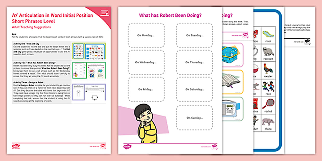 /r/ Articulation in Word Initial Position Short Phrase Level Activity Pack