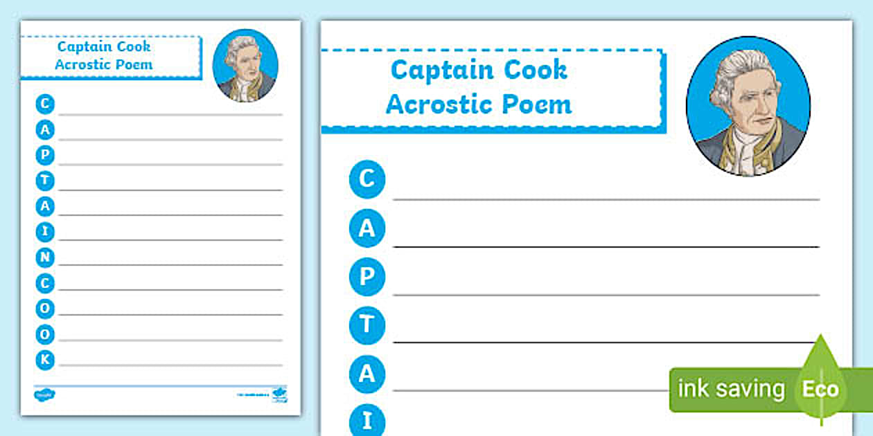 Captain Cook Acrostic Poem (teacher made) - Twinkl