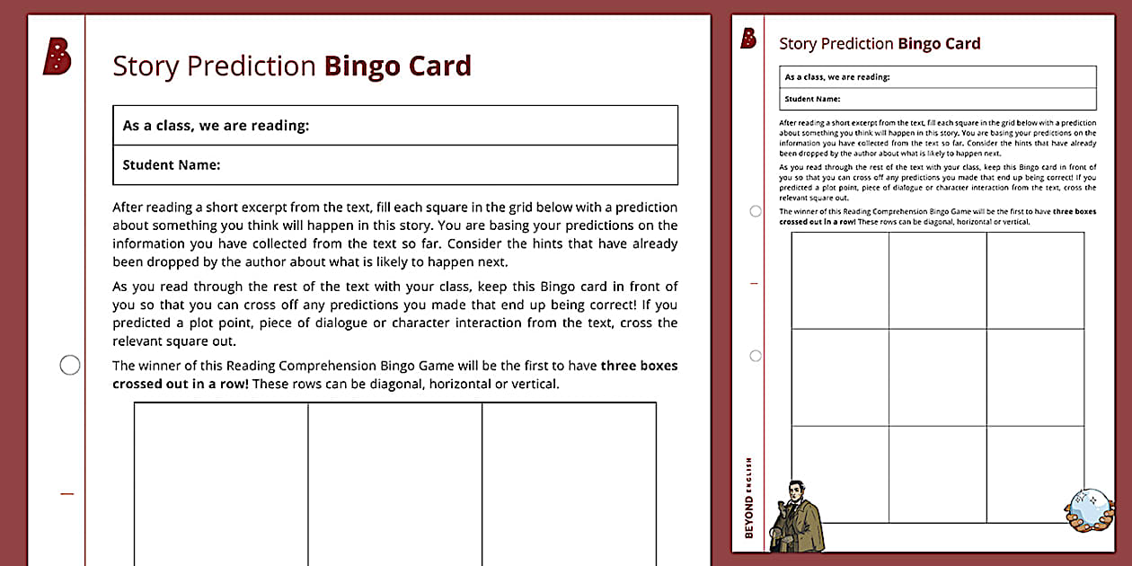 Reading Comprehension Activity - Story Prediction Bingo Game